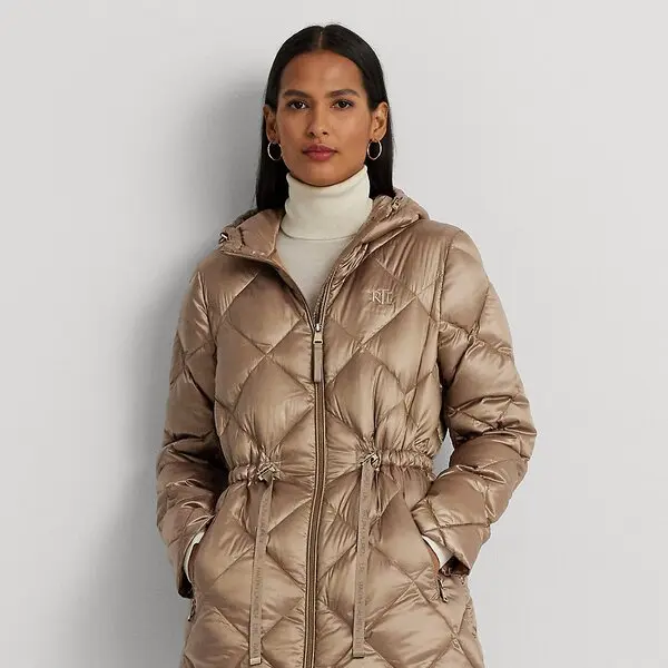 Ralph Lauren Metallic Quilted Hooded Down Coat - Gold Metal | Editorialist